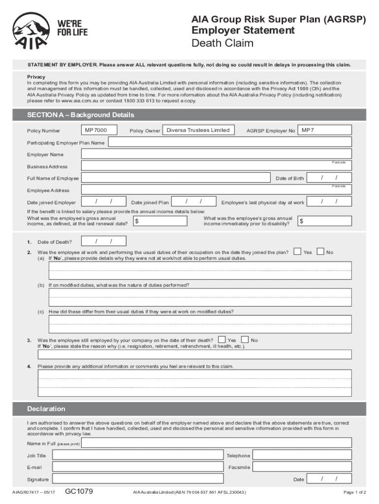 Fillable Online Employee Benefits Support - File a Claim - AIA Hong ...