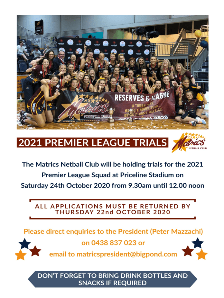 Fillable Online REGISTRATION FORM - Matrics Netball Fax Email Print ...