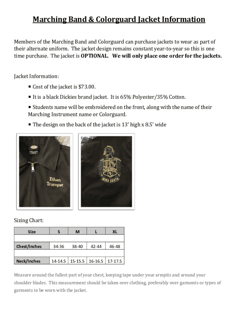Fillable Online Band & Guard Jacket Order Form.pdf Fax Email Print - pdfFiller