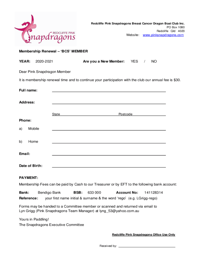 Fillable Online Membership Renewal BCS MEMBER YEAR: Are you a New ...