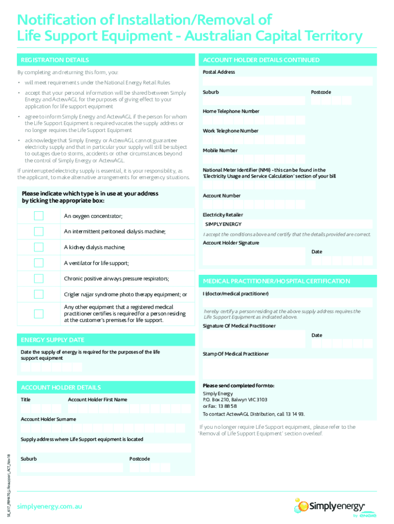 Fillable Online Notification of Installation/Removal of Life Support ...