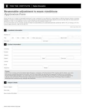 Fillable Online Reasonable adjustment to exam conditions Application ...