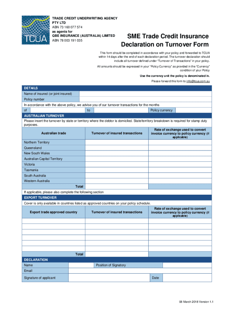 Fillable Online TCUA Declaration of Turnover Form Version 1.1.doc Fax ...