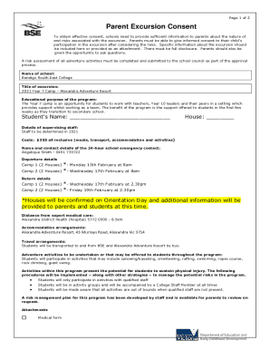 Fillable Online Parent Excursion Consent form Fax Email Print - pdfFiller