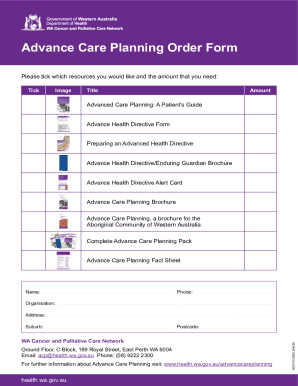 Fillable Online Advance Care Planning order form. Advance Care Planning ...