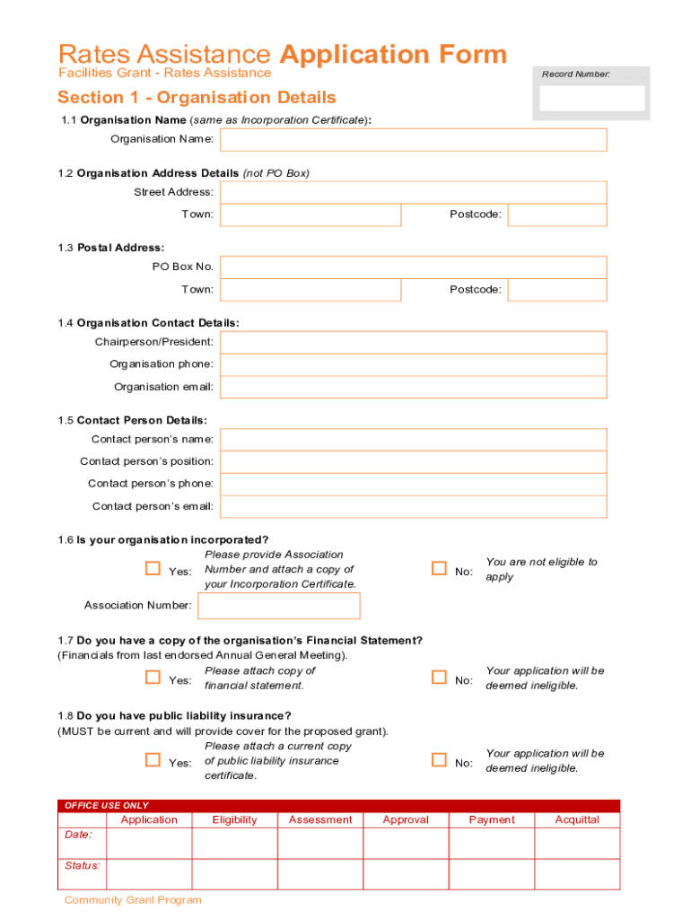 Fillable Online FACILITIES GRANT RATES ASSISTANCE Application Form Fax ...