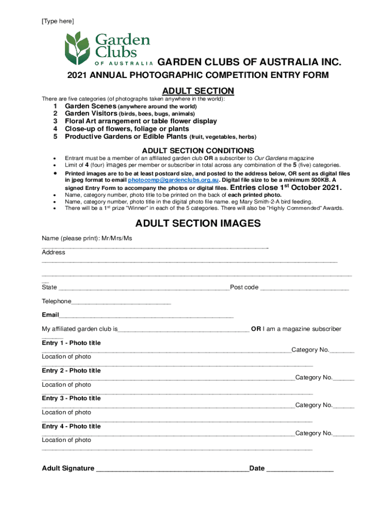 Fillable Online GARDEN CLUBS OF AUSTRALIA INC. Fax Email Print - pdfFiller
