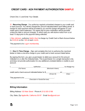 Fillable Online Free Recurring ACH Payment Authorization Form - Word PDF eFormsFree Credit Card ...