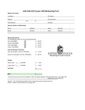 Fillable Online Little Falls Golf Course- 2020 Membership Form Fax ...