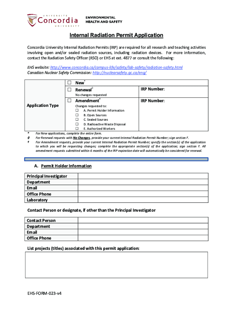 Fillable Online Internal Radiation Permit Application - Concordia ...