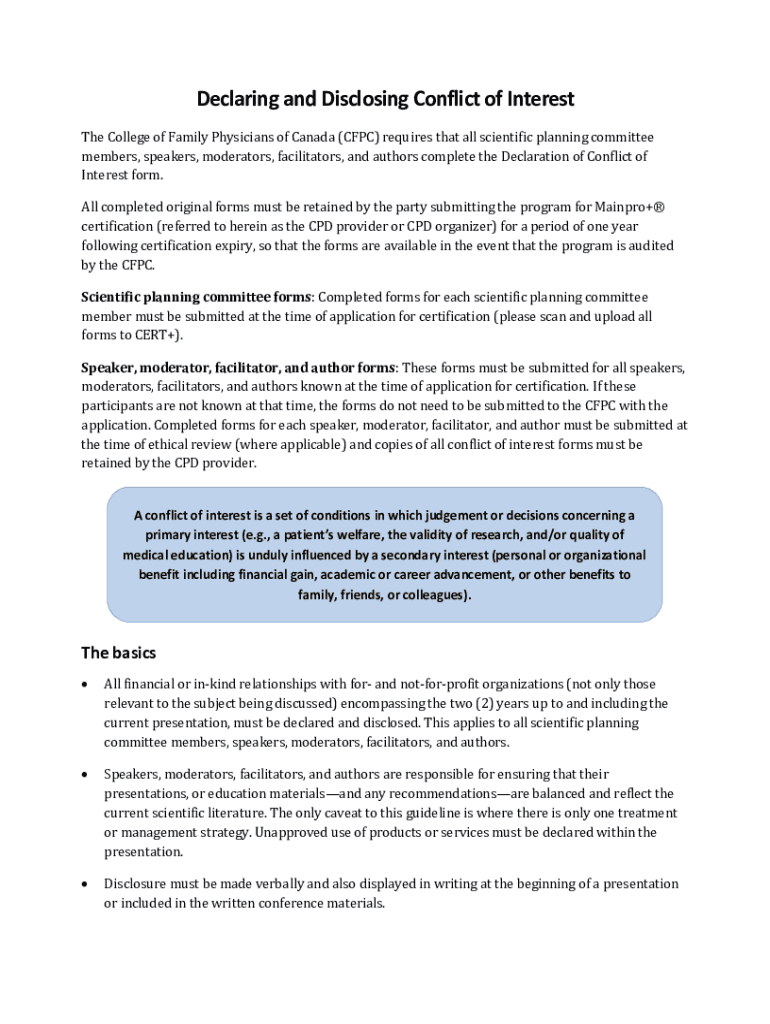 Fillable Online Avoiding or Managing and Disclosing Conflicts of Interest ... Fax Email Print ...