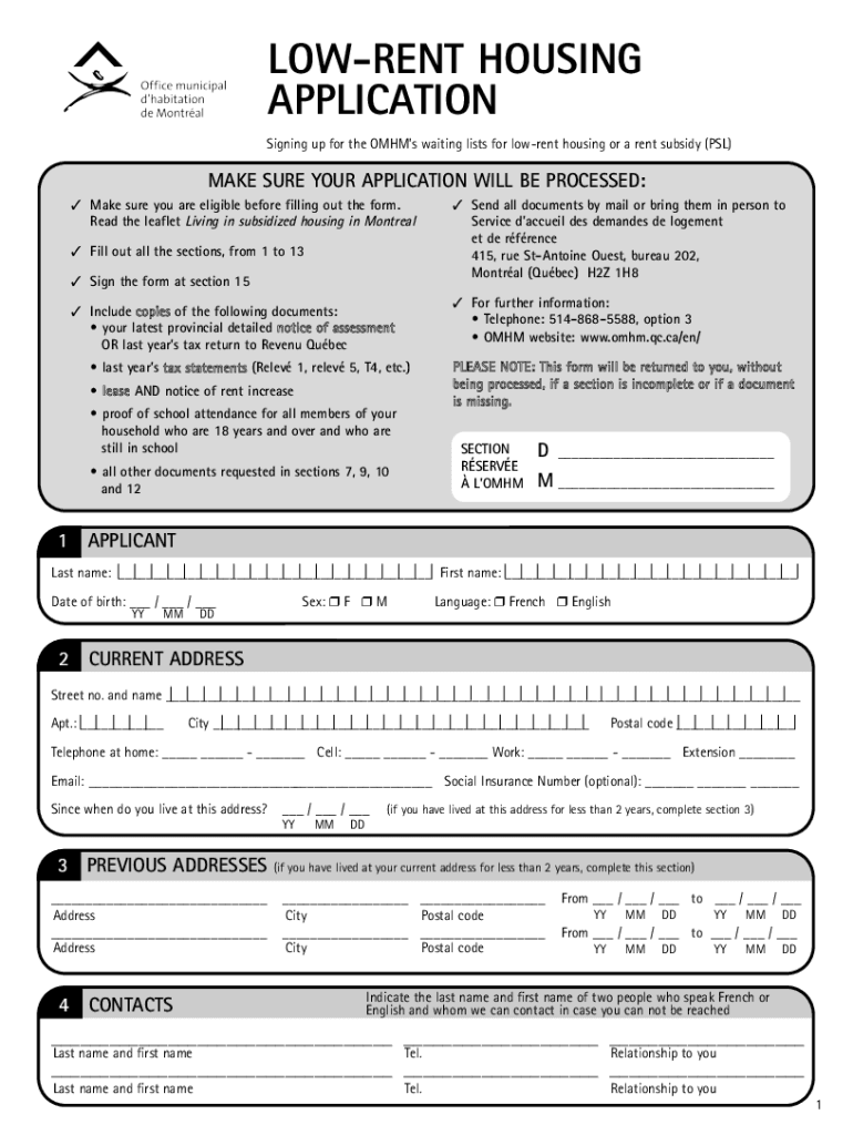 Fillable Online LOW-RENT HOUSING APPLICATION - OMHM Fax Email Print ...