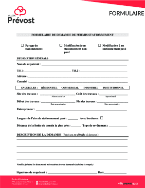 Remplissable En Ligne FORMULAIRE DE DEMANDE DE PERMIS STATIONNEMENT Faxer Email Imprimer - pdfFiller