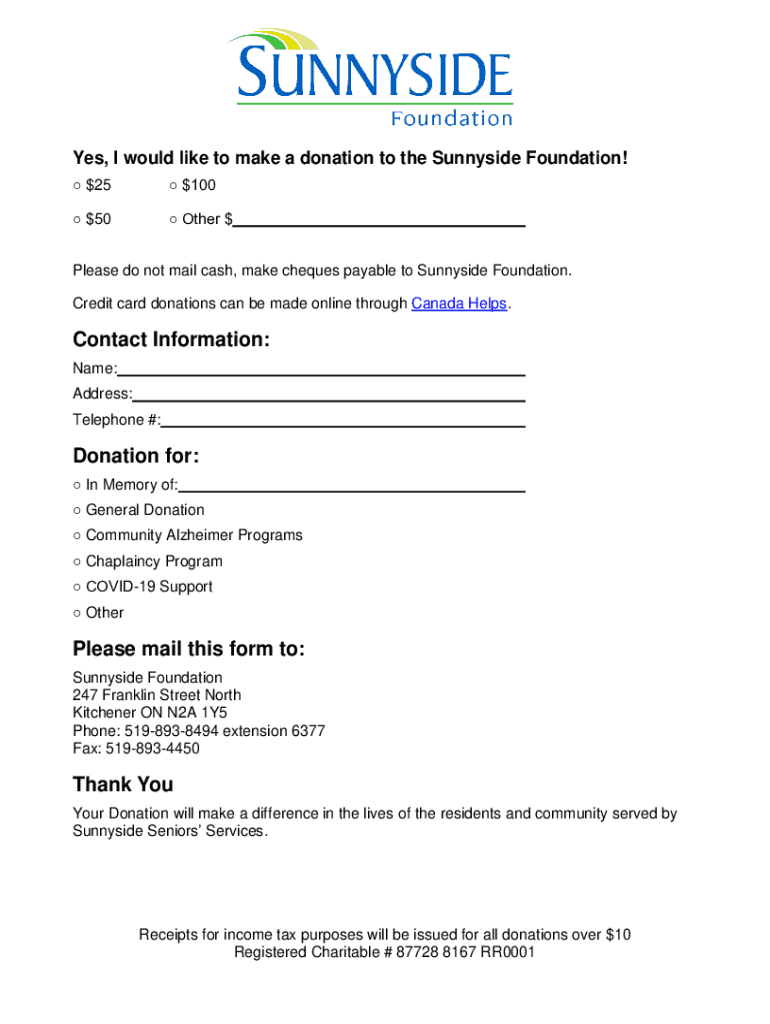 Fillable Online Sunnyside Foundation Donation Form Fax Email Print - pdfFiller