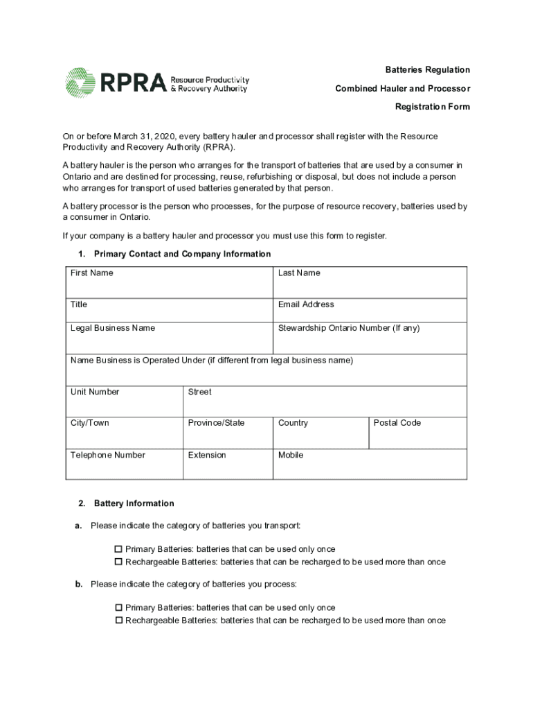 Fillable Online Batteries Regulation Combined Hauler and Processor ...
