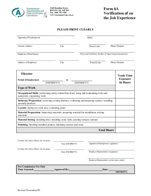 Fillable Online PDF Form 6A Verification of on the Job Experience ...