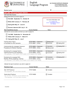 Fillable Online EAL TEACHER CERTIFICATE PROGRAM Course Registration ...