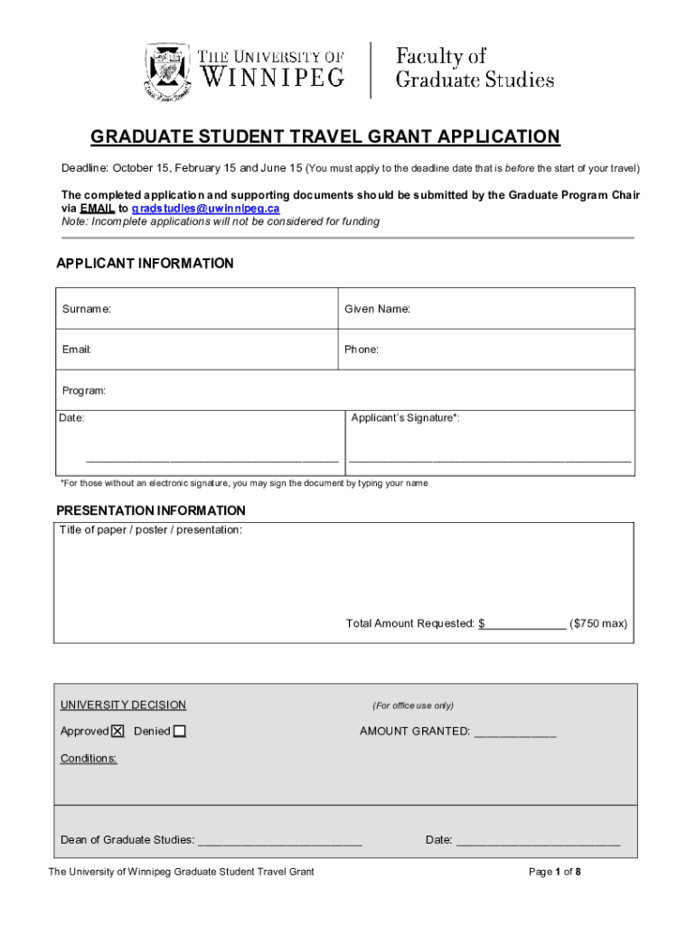 Fillable Online GRADUATE STUDENT TRAVEL GRANT APPLICATION (GS-TRAVEL ...