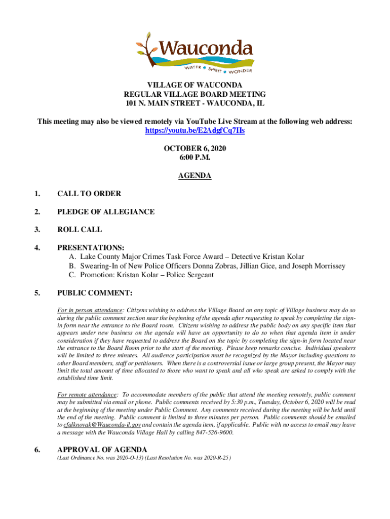 Fillable Online Village of Wauconda - County Government - 101 N Main St ...