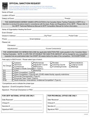 Fillable Online OFFICIAL SANCTION Request form - saskbaton.org Fax ...