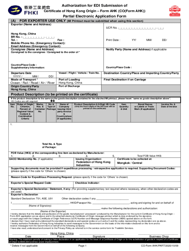 Fillable Online Partial Application Form (AHK-P) - Hong Kong General ...