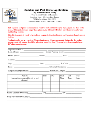 Fillable Online Building and Pool Rental Application Fax Email Print ...