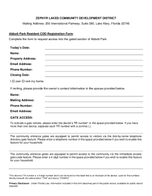 Fillable Online Abbott Park Resident CDD Registration Form Fax Email ...