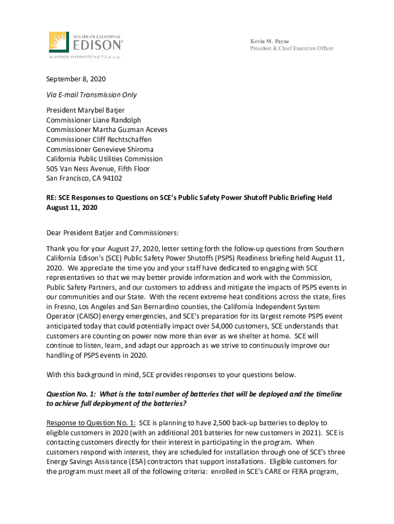 Fillable Online SCE Response to Aug 27 2020 CPUC Letter on PSPS ...