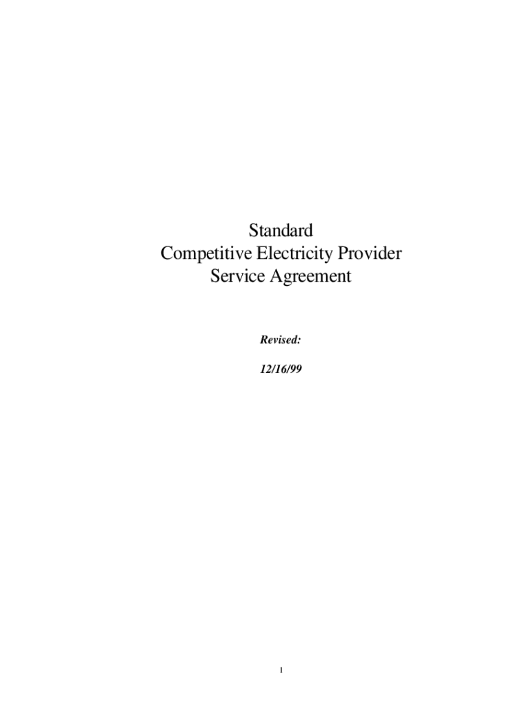 Fillable Online Standard Competitive Electricity Provider Service Agreement Fax Email Print ...