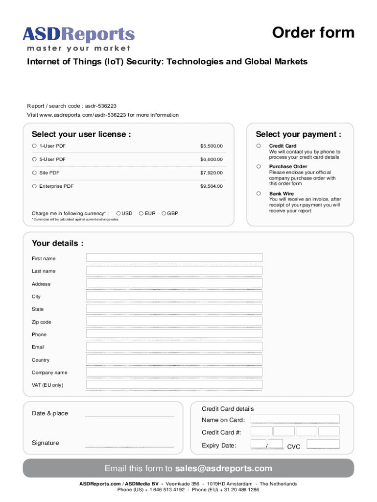 Fillable Online Internet of Things (IoT) Security: Technologies and Global Markets Fax Email ...