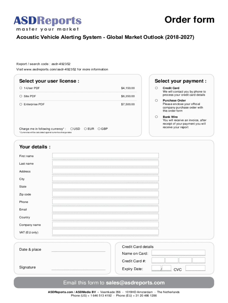 Fillable Online Acoustic Vehicle Alerting System - Global Market Outlook (2018-2027) Fax Email ...