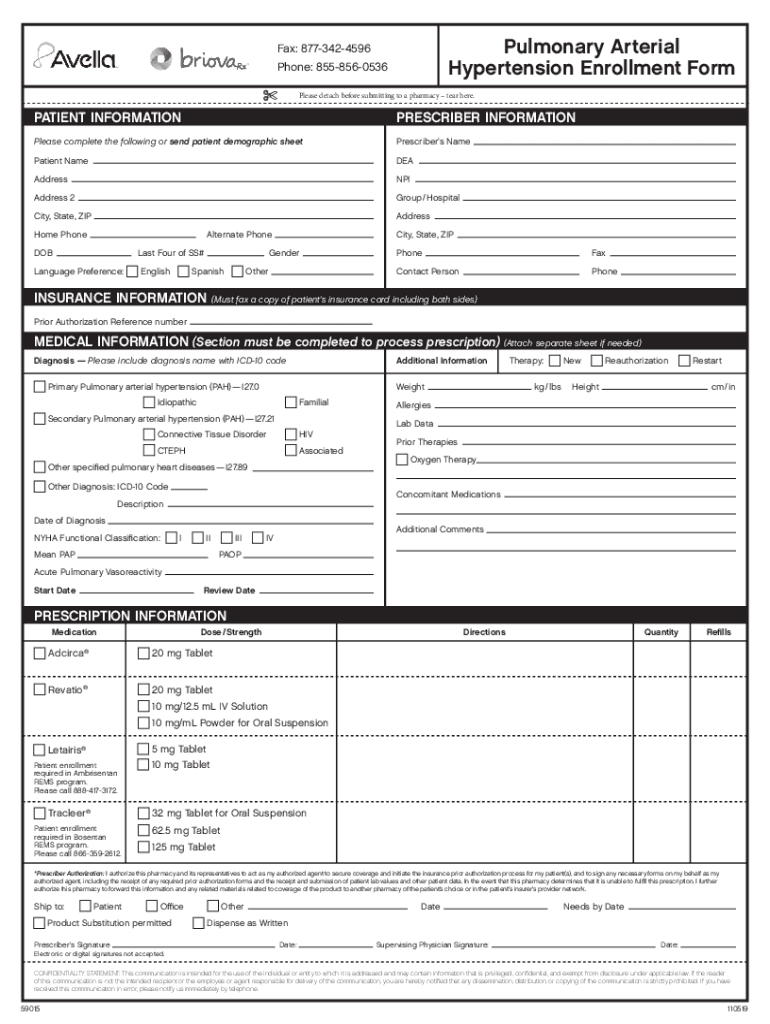 Fillable Online Fax: 877-342-4596 Pulmonary Arterial Hypertension ...