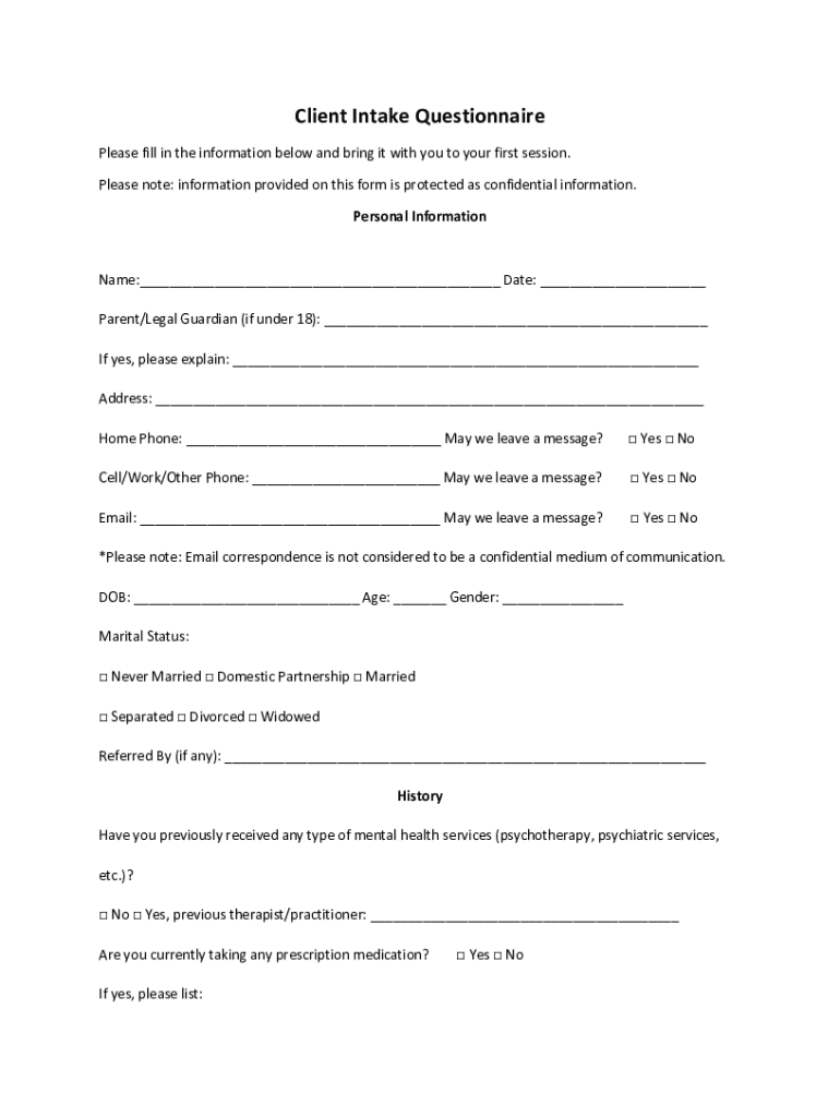 Fillable Online Client Intake Questionnaire - myserenitycounselor.com ...
