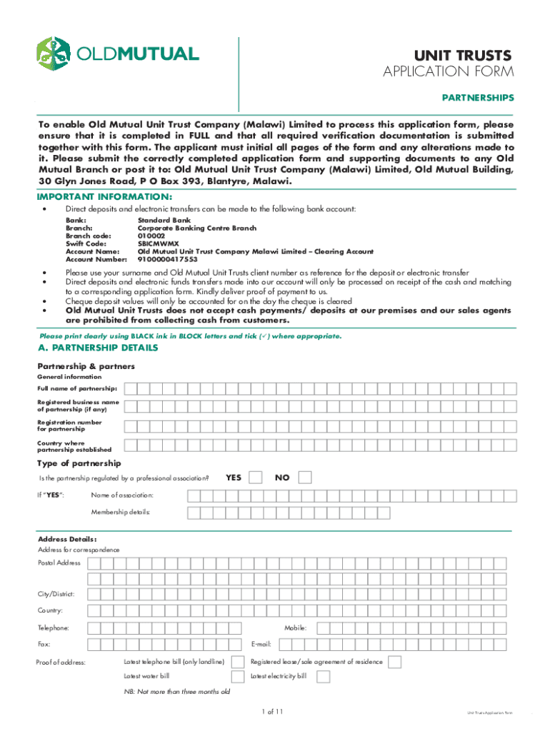 Fillable Online Unit Trust Application Form - Additional Investment Fax ...