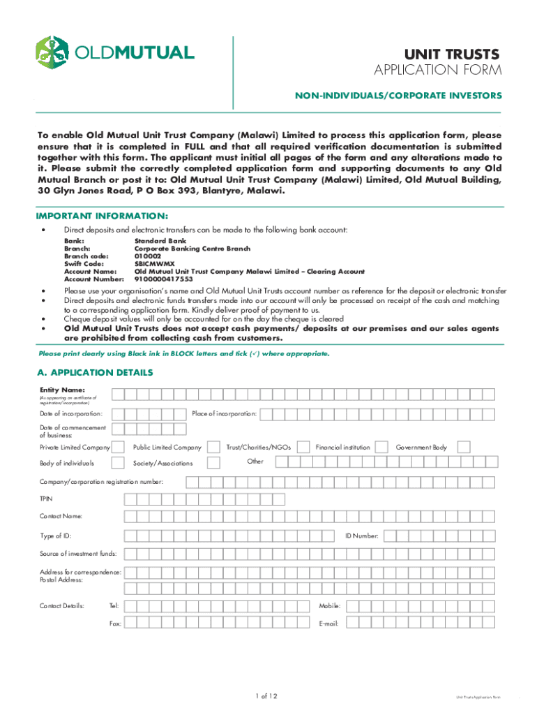 Fillable Online UNIT TRUSTS APPLICATION FORM - Old Mutual Fax Email ...