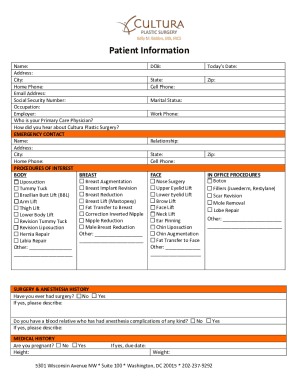 Fillable Online Registration Form - Bellissimo Plastic Surgery Fax ...