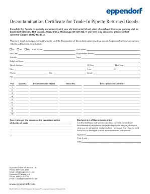 Fillable Online Decontamination Certificate for Trade-In Pipette ...