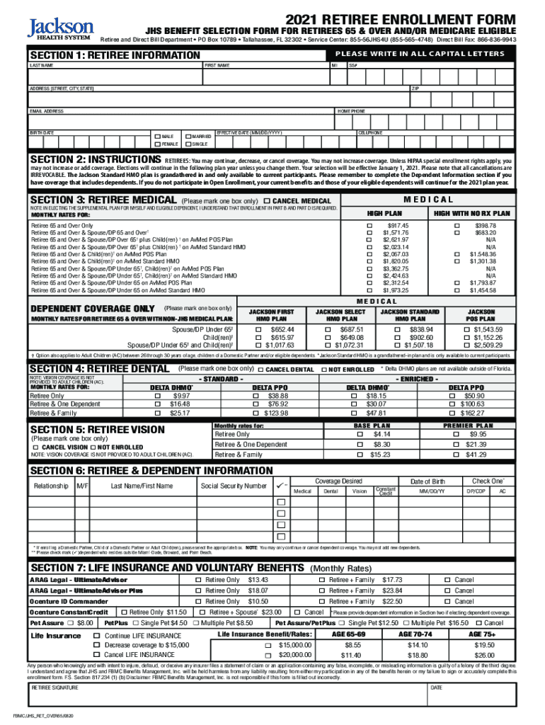 Fillable Online 2021 RETIREE ENROLLMENT FORM Fax Email Print - pdfFiller