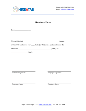 Fillable Online Handover Form.docx Fax Email Print - pdfFiller