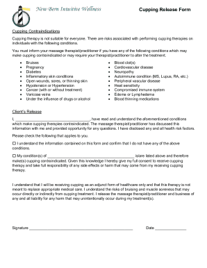 Fillable Online Cupping Release Form - Home - My Massage World Fax ...