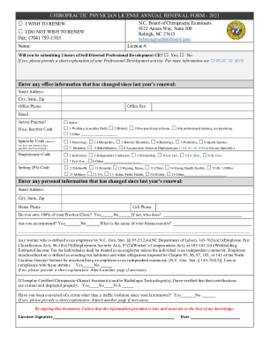 Fillable Online CHIROPRACTIC PHYSICIAN LICENSE ANNUAL RENEWAL E-FORM ...