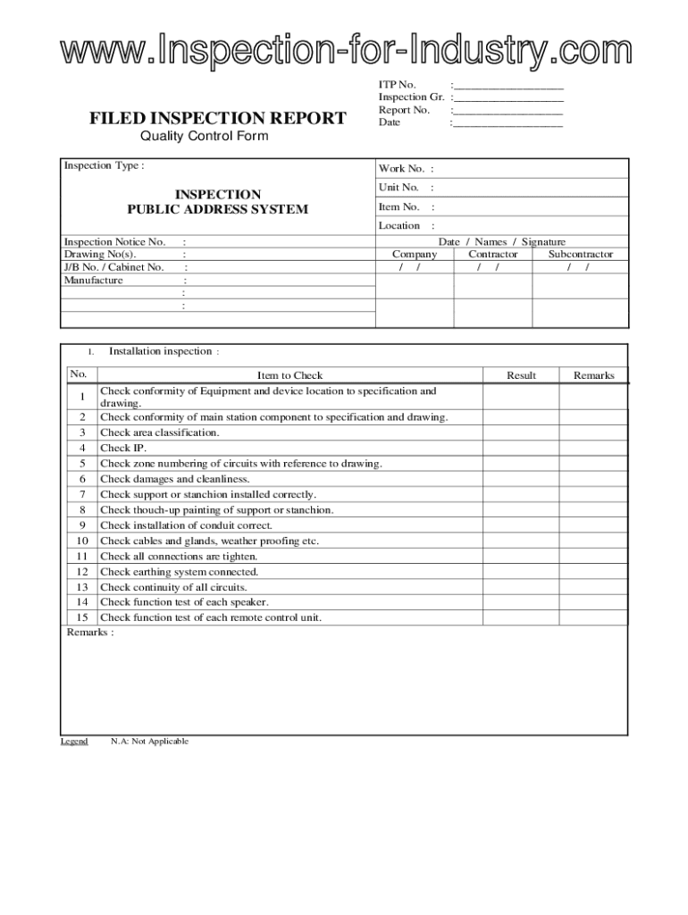 Fillable Online Panel Installation Test Quality Control And Inspection ...