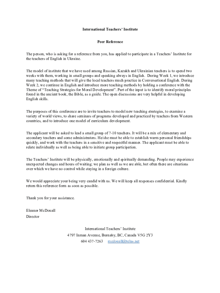 Fillable Online Writing a Reference Letter for Teacher (6+ Sample ...