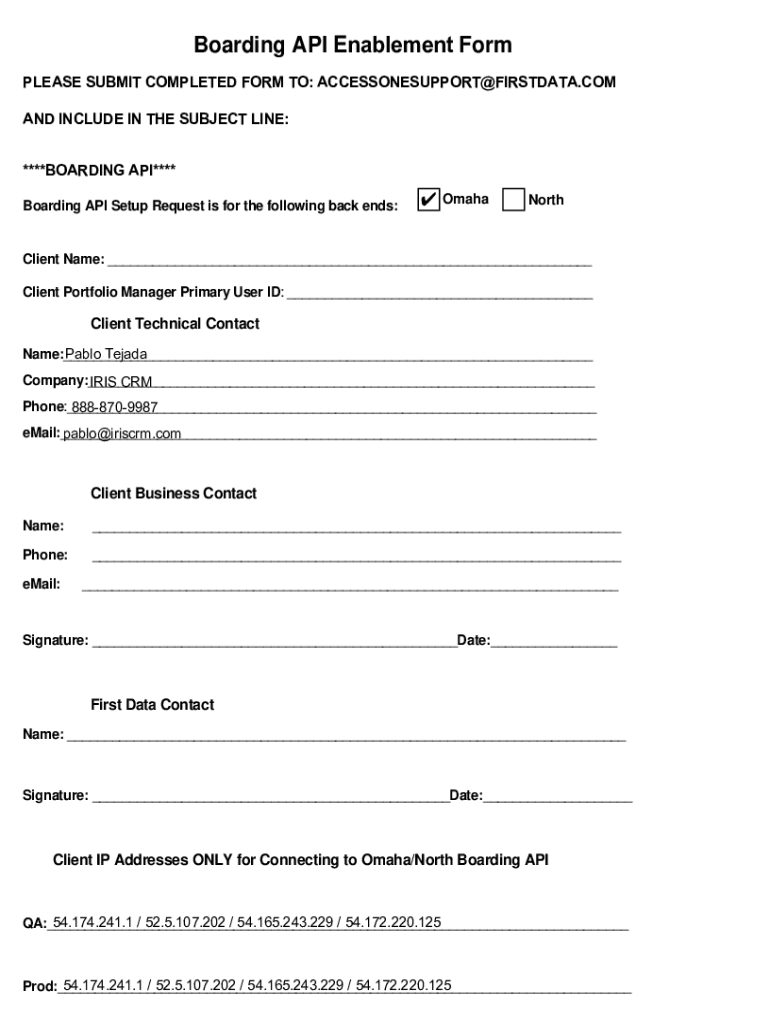 Fillable Online Boarding API Enablement Form Fax Email Print - pdfFiller