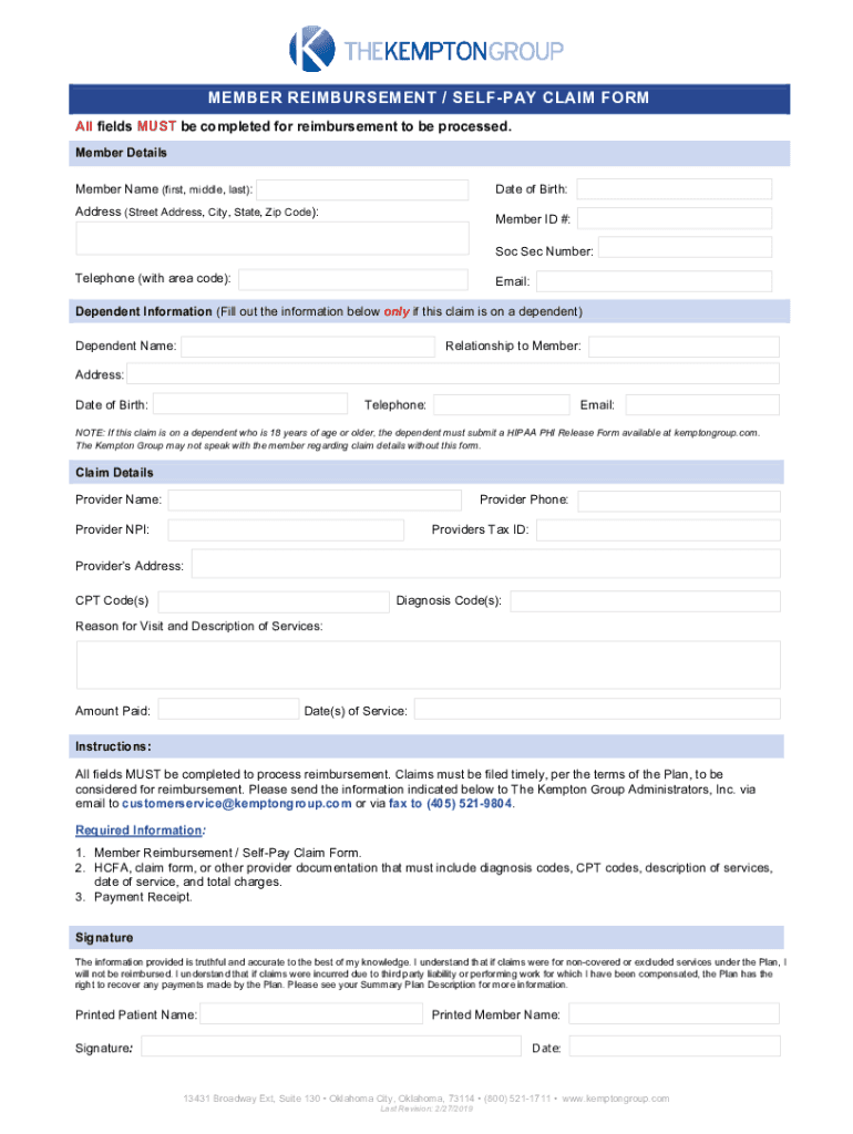 Fillable Online KGA Self-Pay Claim Form Fax Email Print - pdfFiller