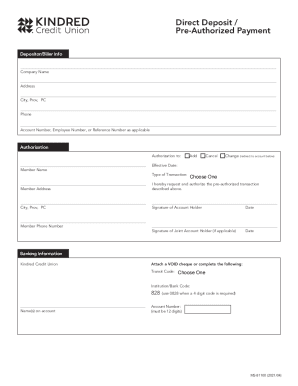 Fillable Online Direct Deposit Pre-Authorized Payment Form Fax Email ...