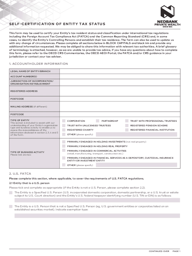 Fillable Online Entity Self-Certification Form for tax purposes Fax ...