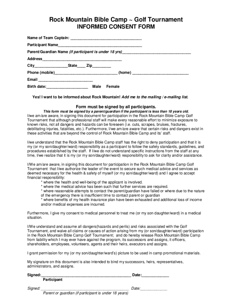 Fillable Online Golf Tournament CONSENT FORM Fax Email Print - pdfFiller