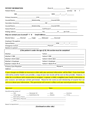 Fillable Online PATIENT INFORMATION Chart # Date: Fax Email Print ...