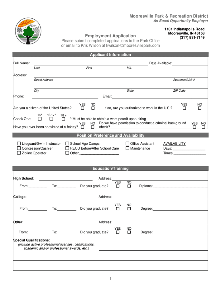 Fillable Online OFFICE USE ONLY: Employment Application Forward: Fax ...